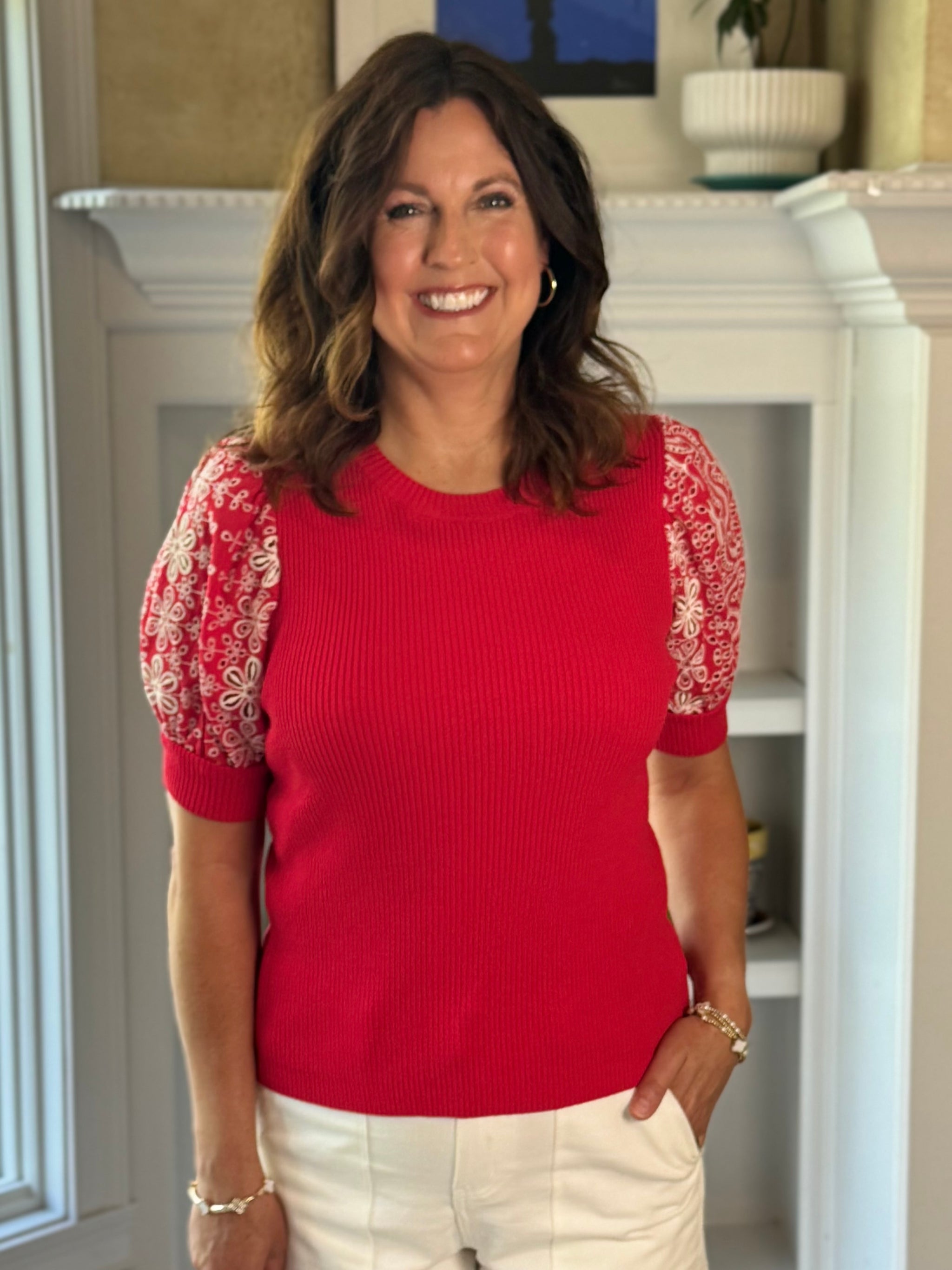 Radiant Red Eyelet Top – Zinnia Cain